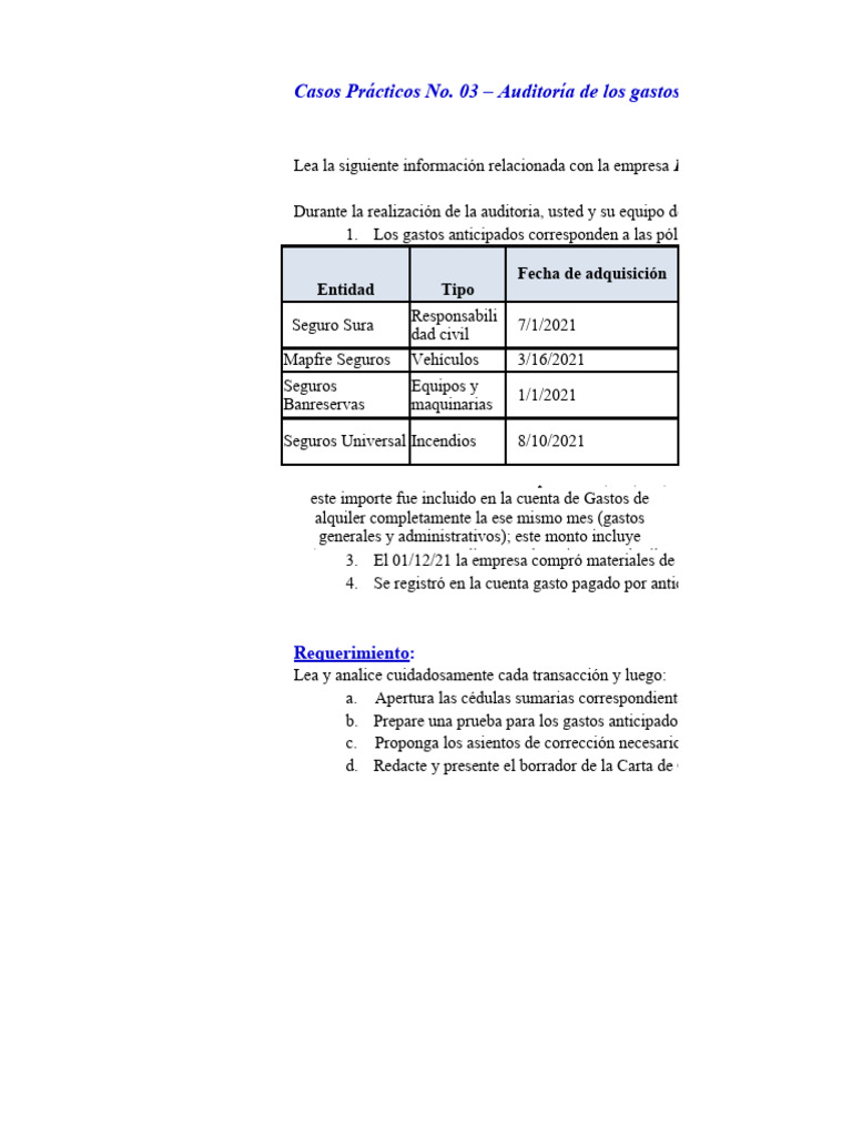 Practica 3 Auditoria 2 | PDF | Servicios financieros | Business