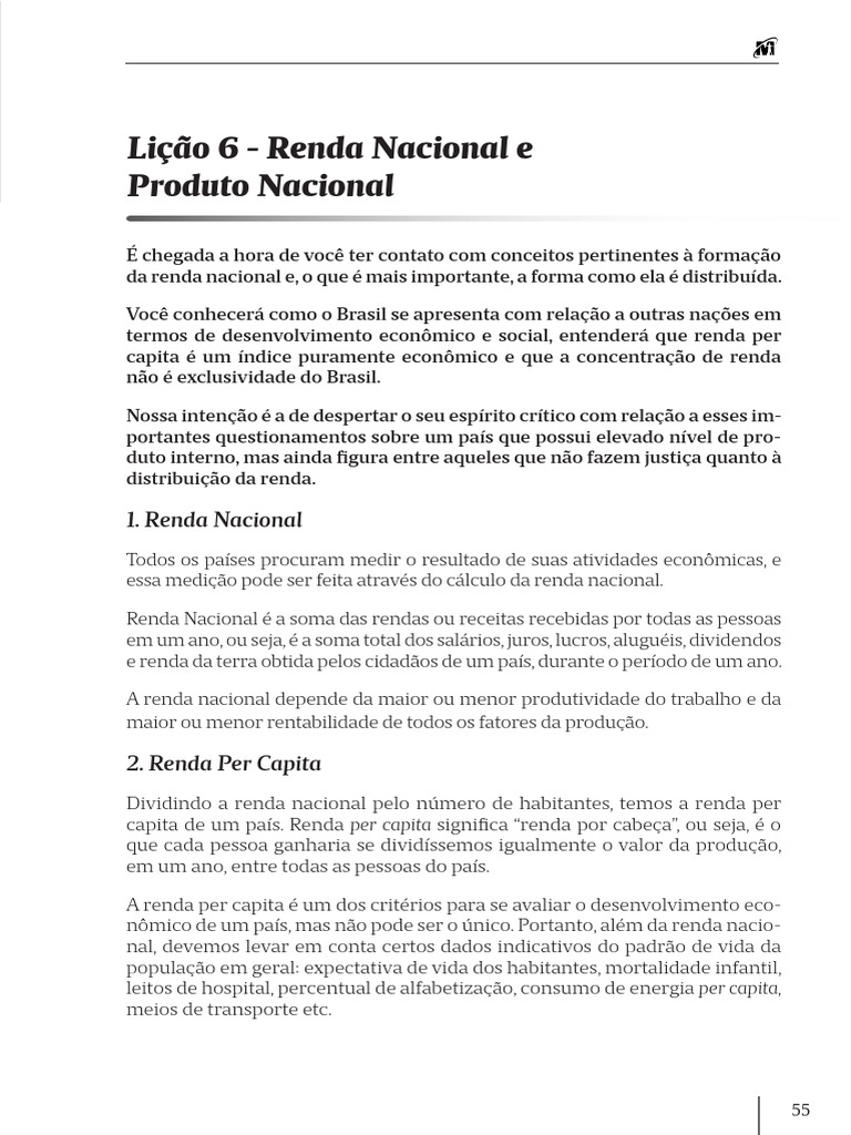 Tema 6 - Renda Nacional e Produto Nacional | PDF | Renda | Índice de ...