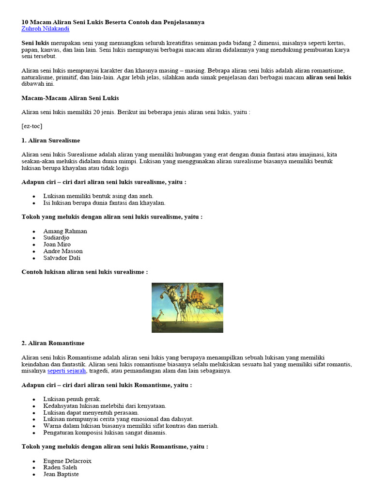 10 Macam Aliran Seni Lukis Beserta Contoh dan Penjelasannya | PDF