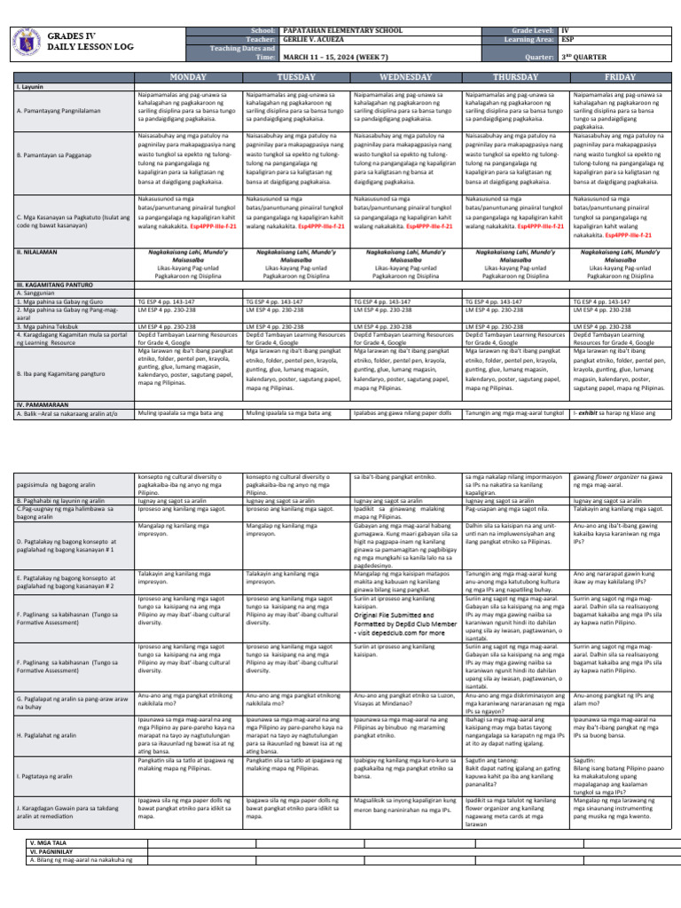DLL - Esp 4 - Q3 - W7 | PDF
