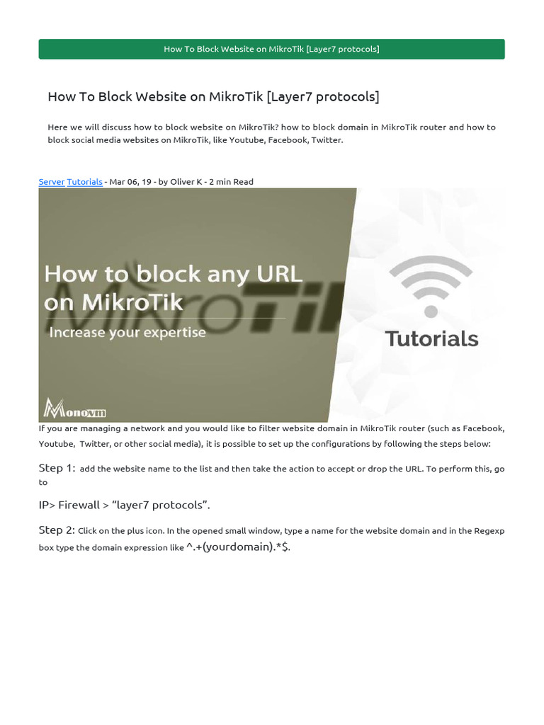 Block Url On Mikrotik | PDF