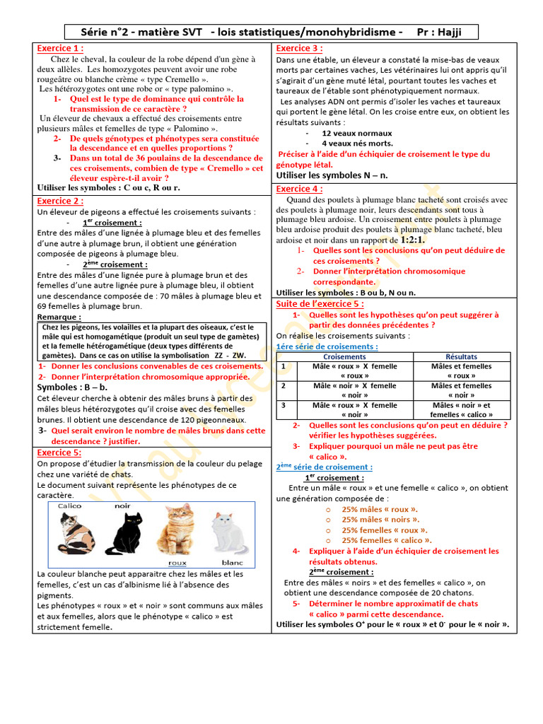 Exercices corrigés sur le monohybridisme | PDF | Chevaux | Génétique