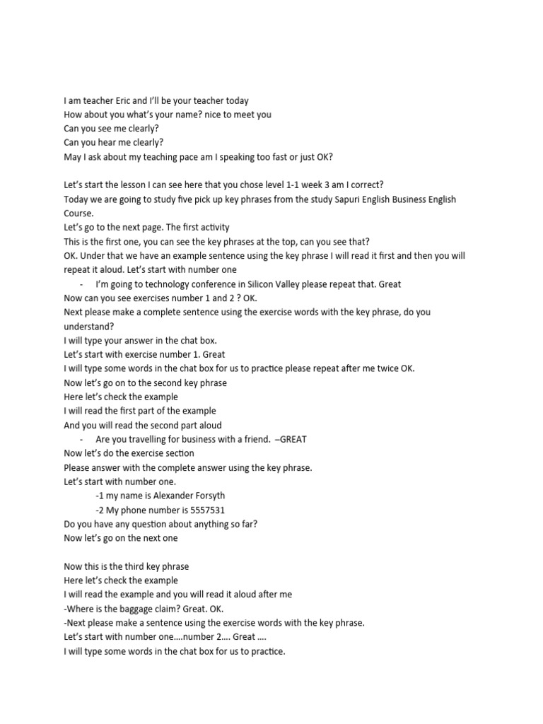 Script Sapuri Business English Class | PDF | Question | Phrase