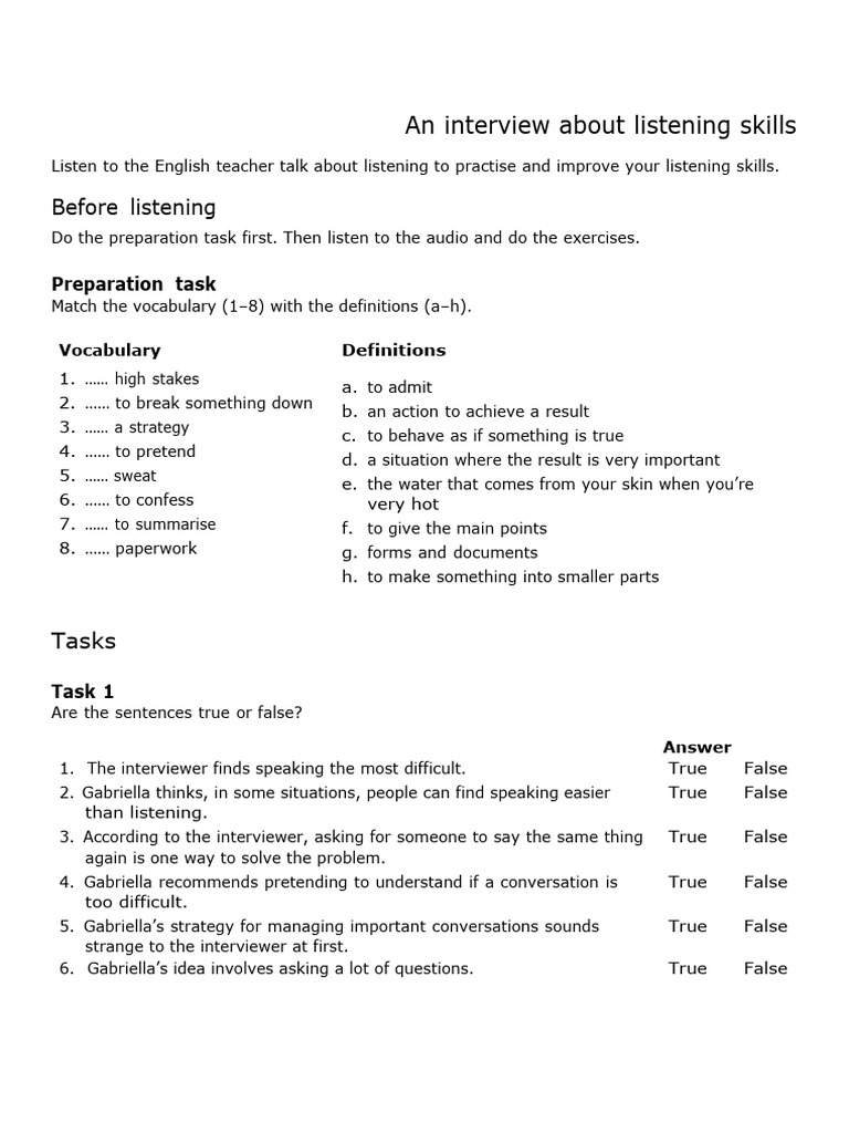 An Interview About Listening Skills | PDF | Human Communication | Learning