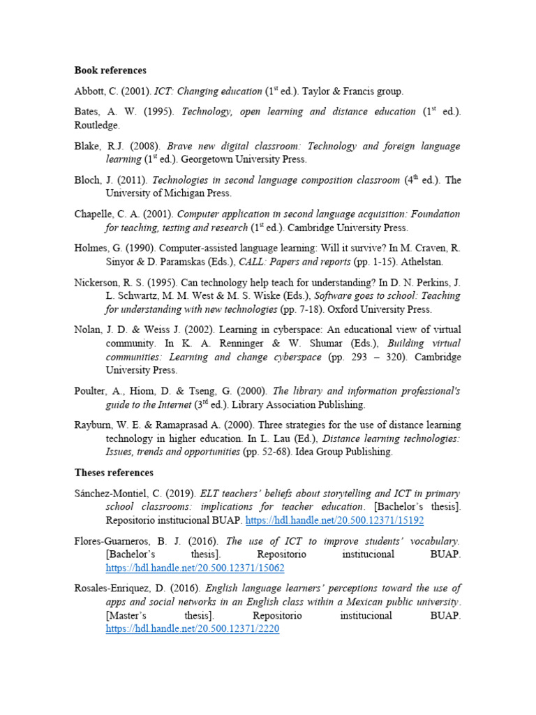 Lists of References - ICT in SLL | PDF | Educational Technology | Teachers