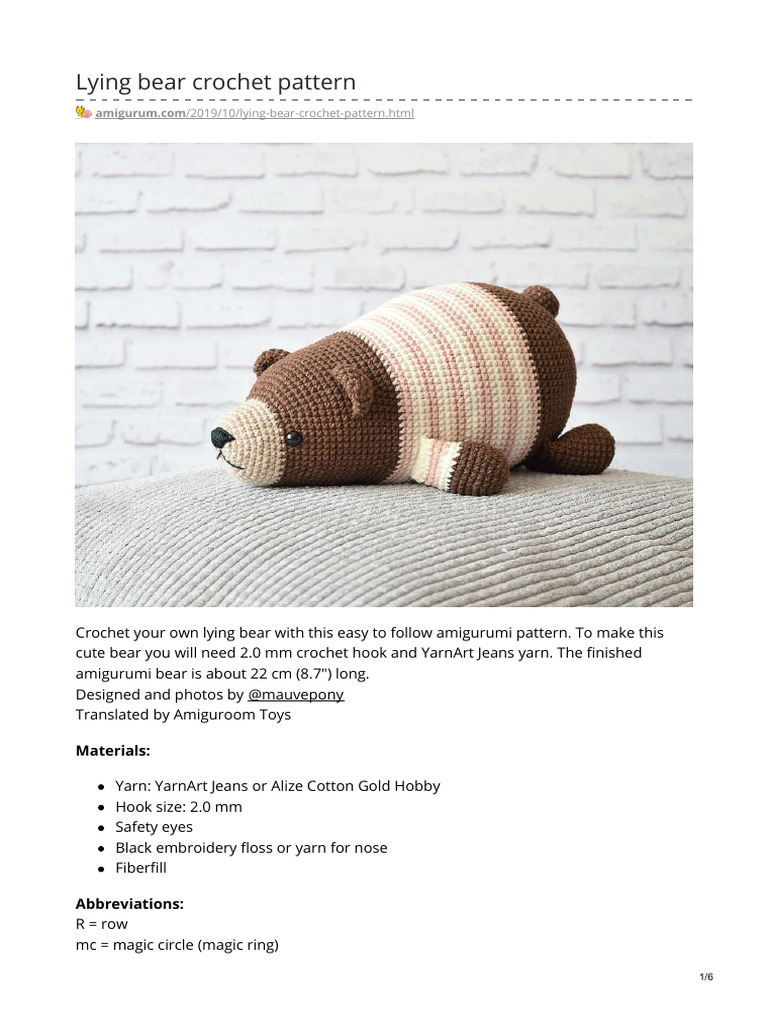 Lying Bear Crochet Pattern | Download Free PDF | Crochet | Amigurumi