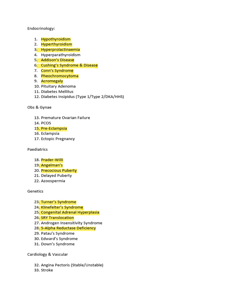 Stage 2 Conditions List | PDF | Diseases And Disorders | Medical ...