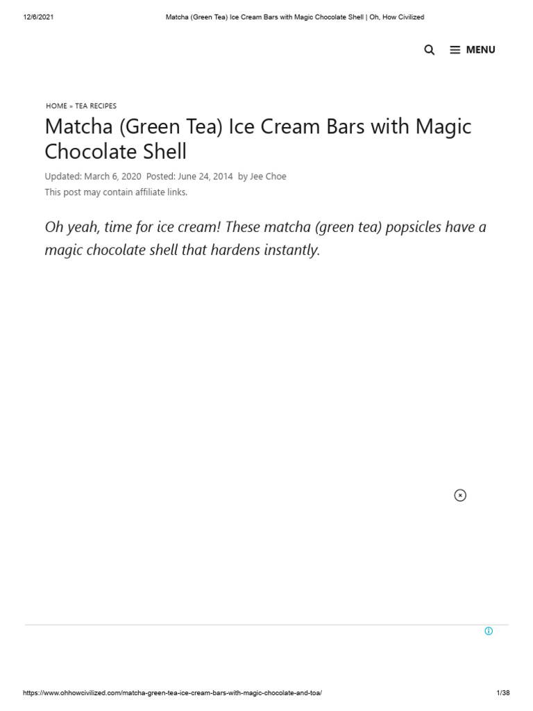 Matcha (Green Tea) Ice Cream Bars With Magic Chocolate Shell - Oh, How ...