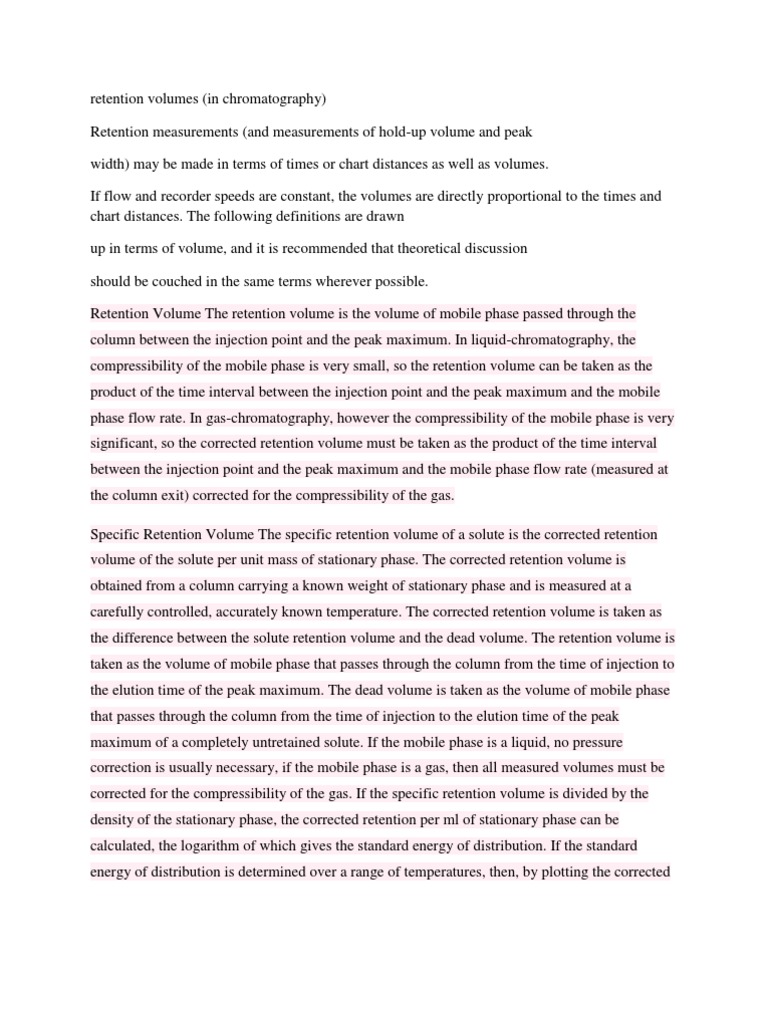 Retention Volumes | PDF | Elution | Chromatography