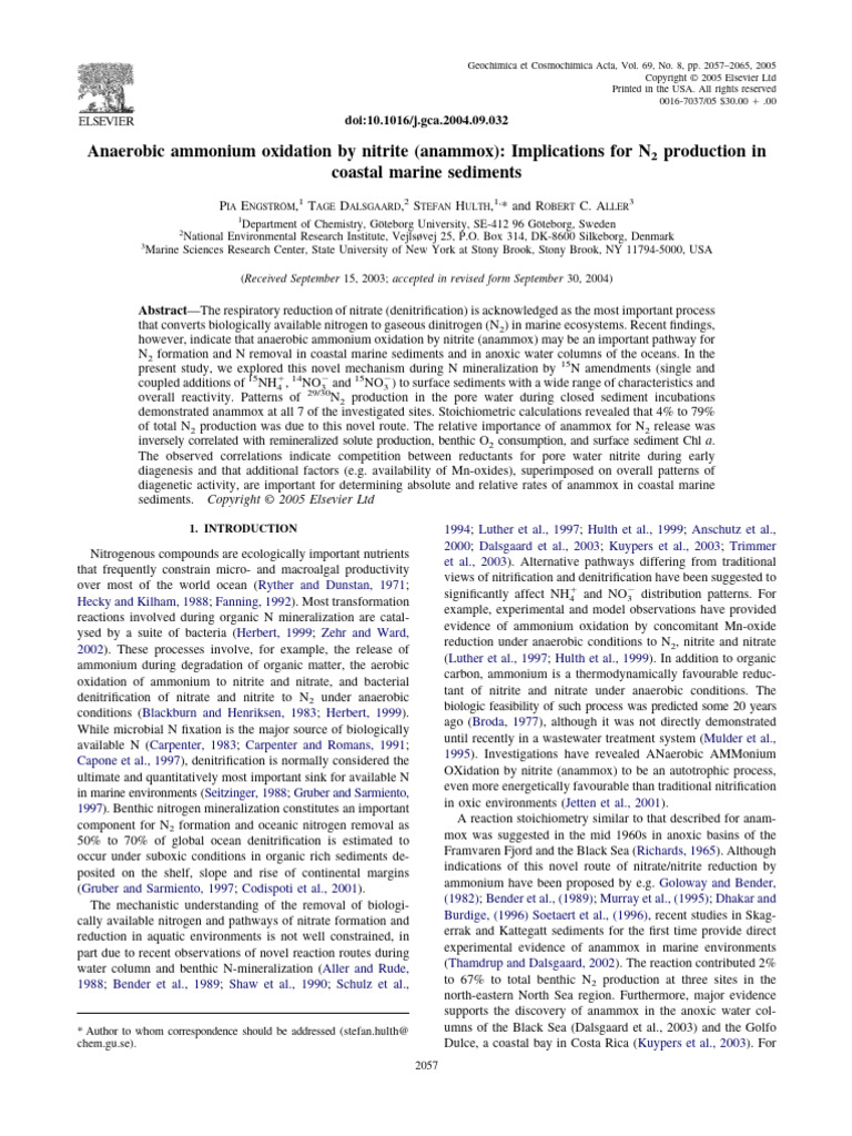 Anaerobic Ammonium Oxidation by Nitrite Anammox Implications For N2 Production in Coastal Marine ...