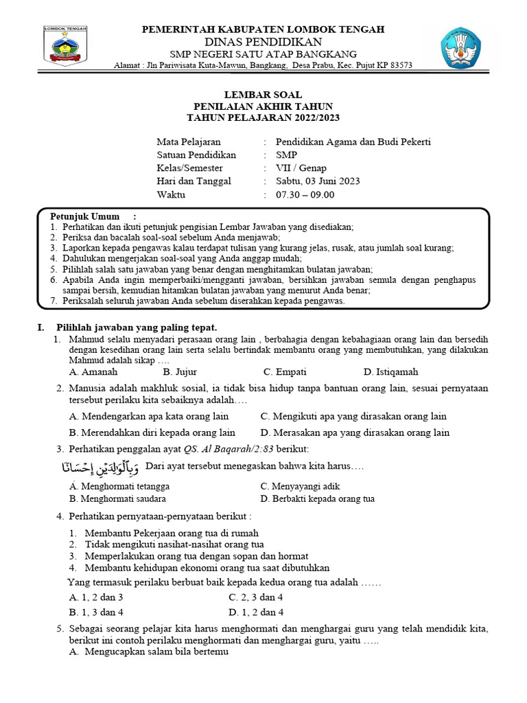 Soal PAT PAI Kelas 7 K13 | PDF