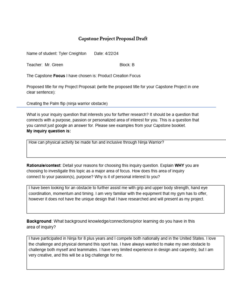 Capstone Draft Proposal 1 | PDF | Mentorship | Inquiry