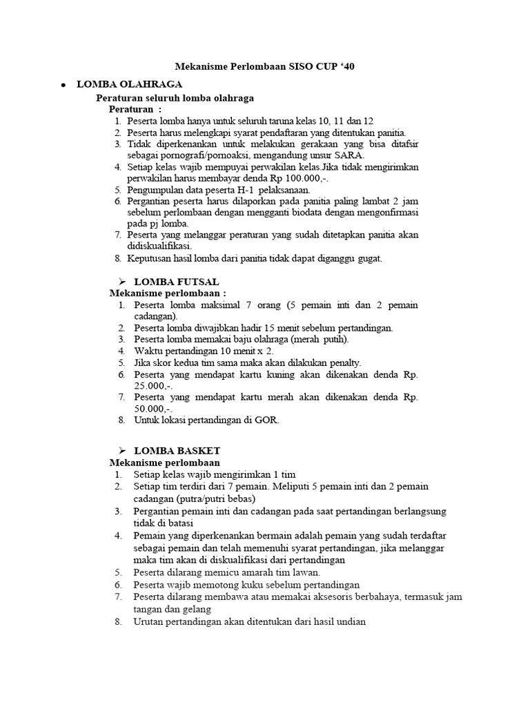 Aturan dan Mekanisme SISO CUP 2023 | PDF | Olahraga & Rekreasi