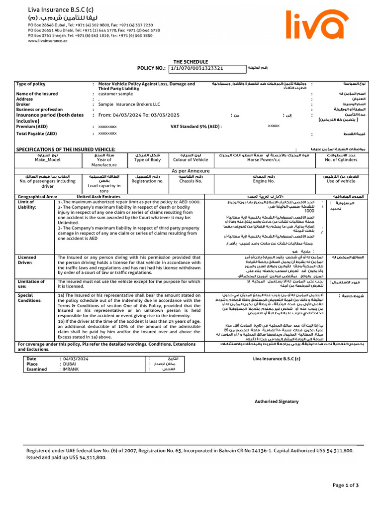 Insurance Schedule | PDF