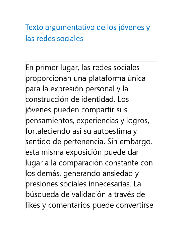 Texto Argumentativo de Los Jóvenes y Las Redes Sociales | PDF
