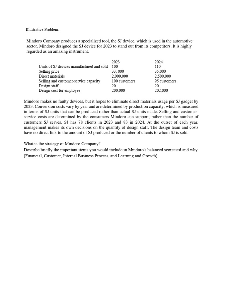 Illustrative Problem Balanced Scorecard | PDF | Business | Finance ...