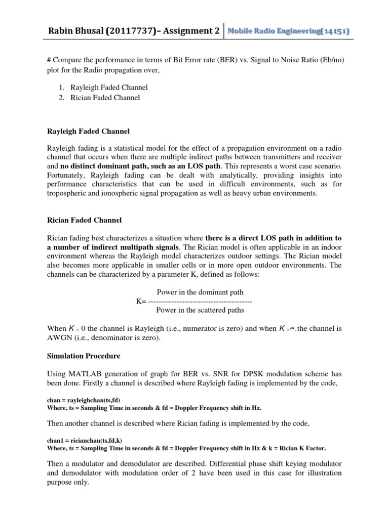 Comparing Bit Error Rate Performance of Rayleigh and Rician Fading Channels using Differential ...