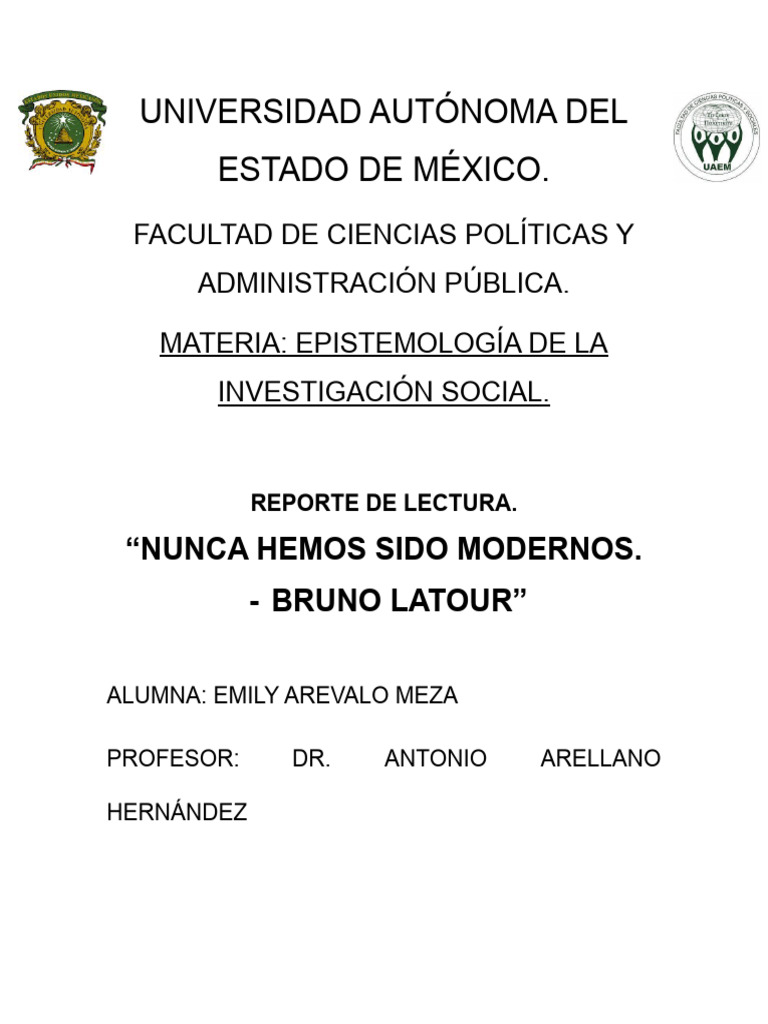 Reporte Nunca Hemos Sido Modernos. Emily Arevalo | PDF | Thomas Hobbes | Sociedad