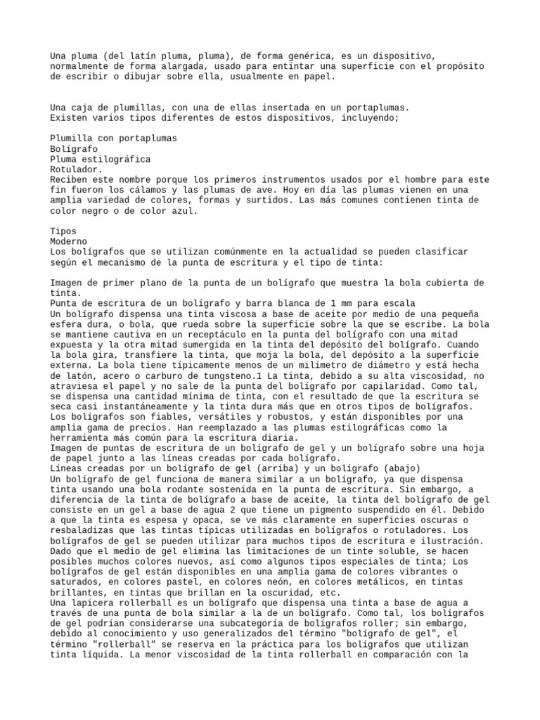 Pluma | PDF | Bolígrafo | Implementos de escritura