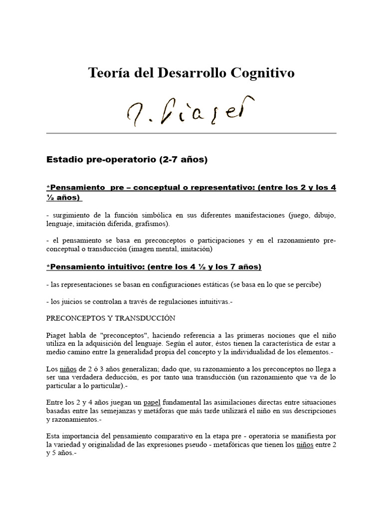 Estadio Pre-Operatorio - Piaget - 1 | PDF | Pensamiento | Conceptos ...