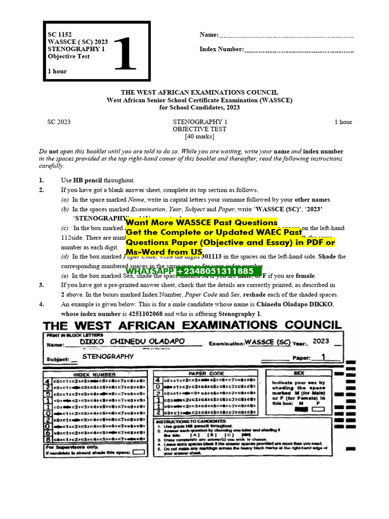 SSCE WAEC Stenography Past Questions and Answers | PDF