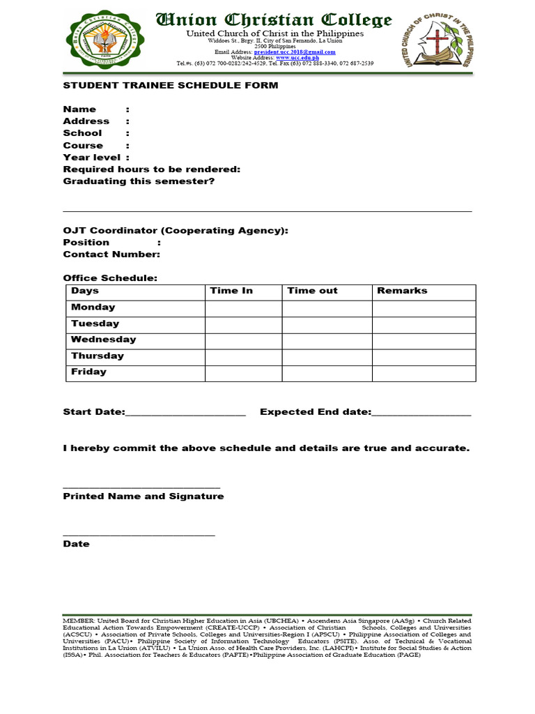Student trainee schedule form | PDF