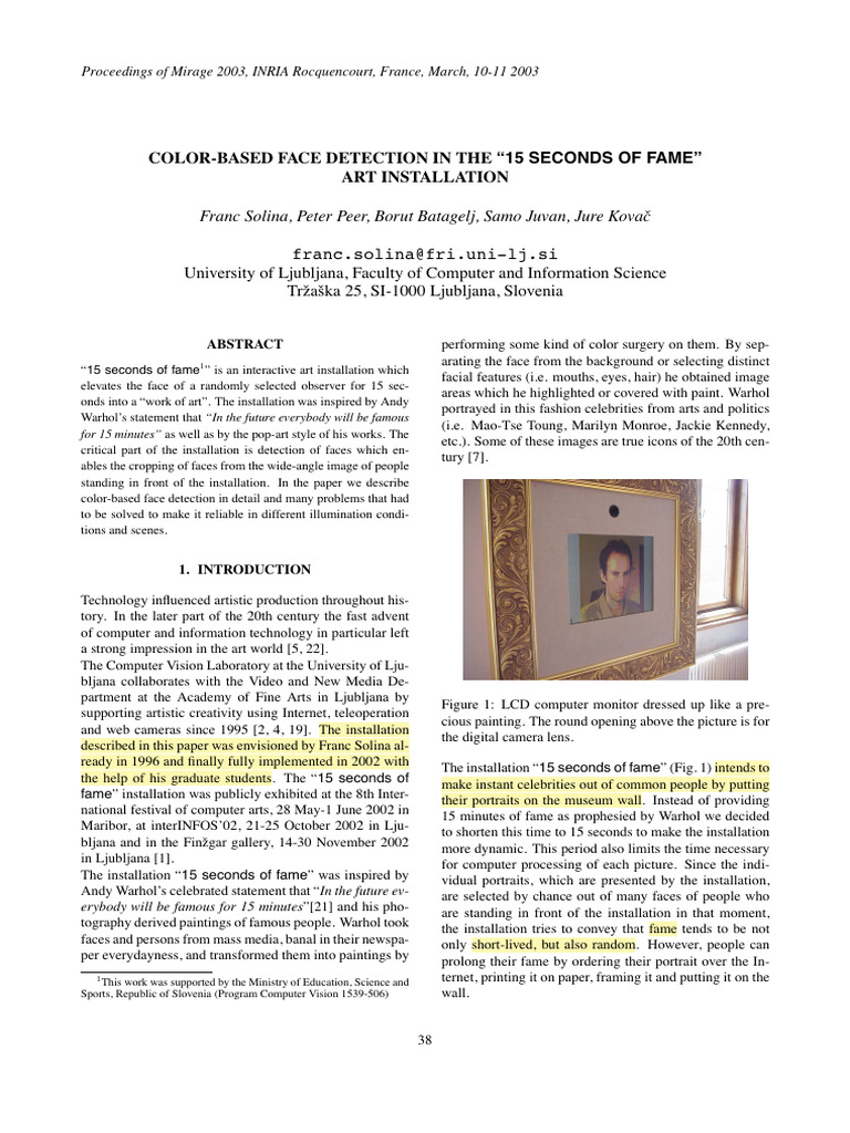 Color Based Face Detection In The “15 Seconds Of Fame” Pdf Image Resolution Lighting