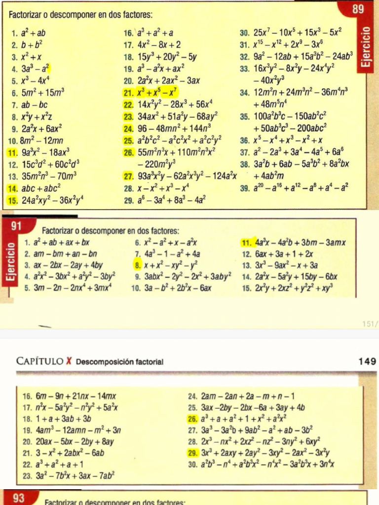 Ejercicios Factorizacion Baldor | PDF | Matemática Elemental | Álgebra
