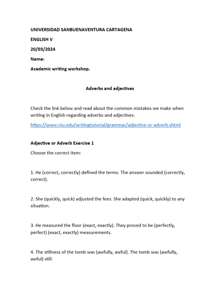 Adverbs and Adjectives Writing Workshop | PDF | Adverb | Linguistics