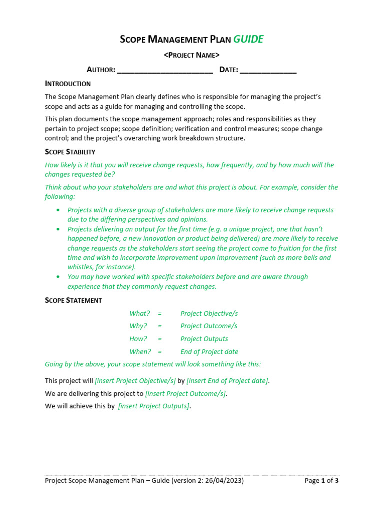 How To Complete A Scope Management Plan | PDF | Project Management ...