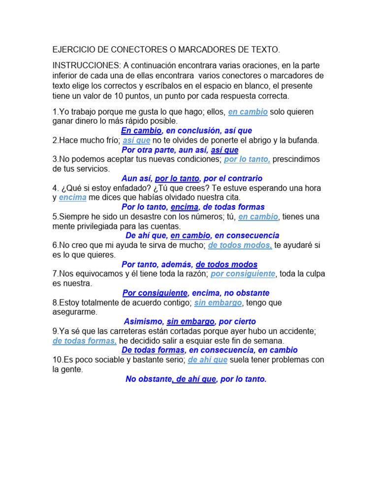 Ejercicio de Conectores o Marcadores de Texto | PDF