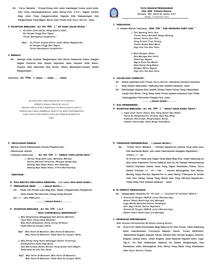 Tata Ibadah Pemakaman 2023 Yohanis Banera | PDF