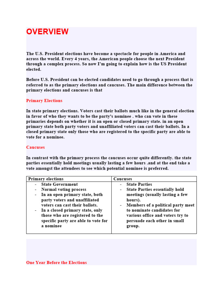 OVERVIEW | PDF | Primary Election | United States Presidential Primary