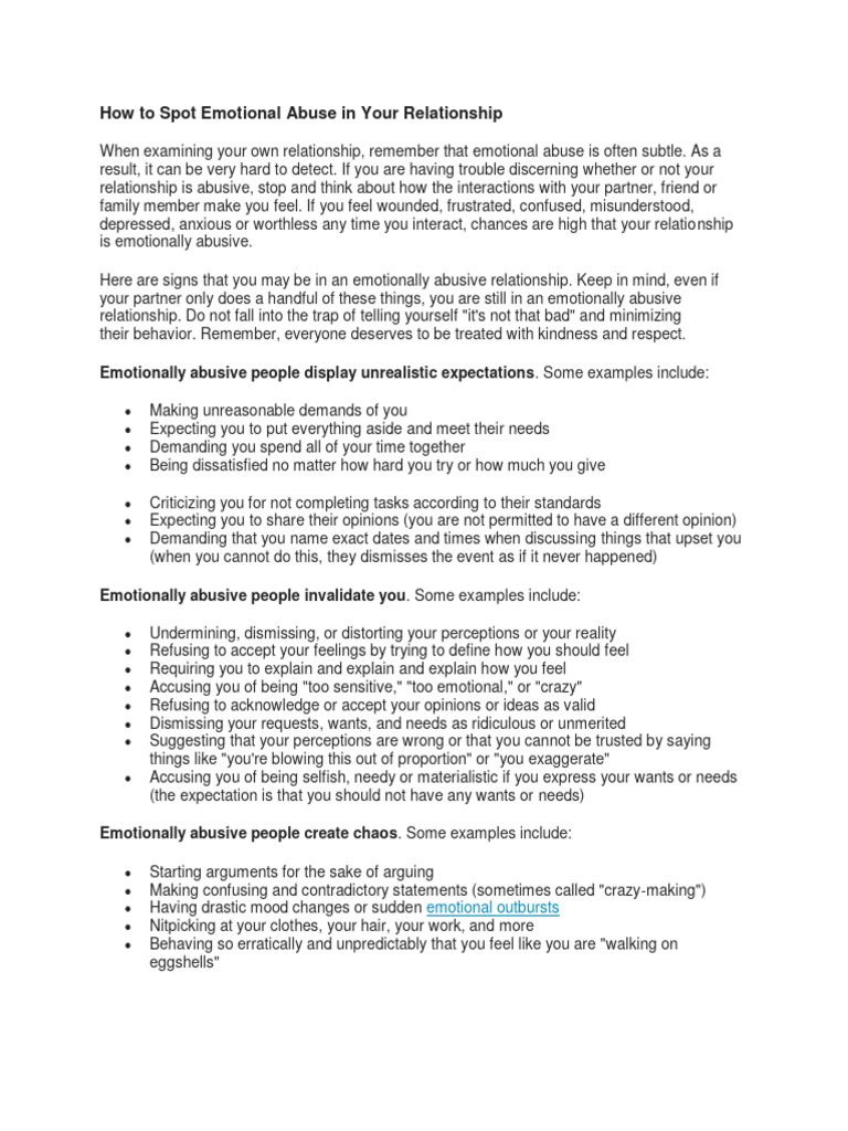 Recognize Emotional Abuse Signs | PDF | Psychological Abuse | Domestic ...
