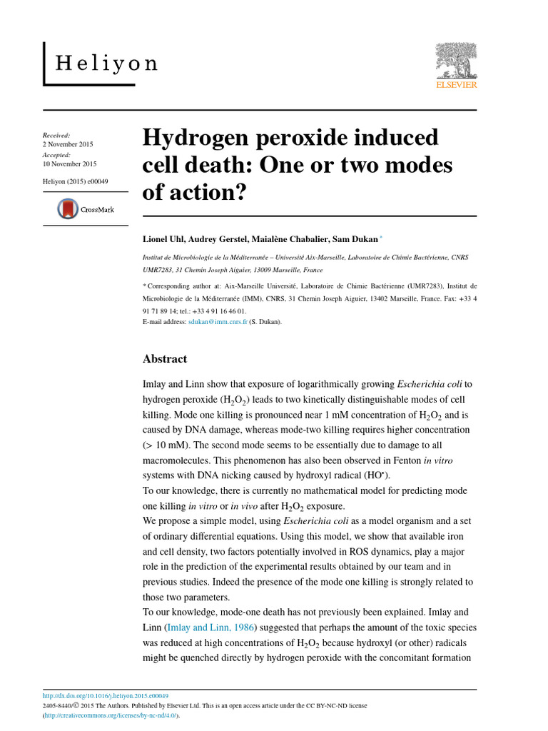 Hydrogen Peroxide Induced Cell Death One or Two Modes of Action - 2015 ...