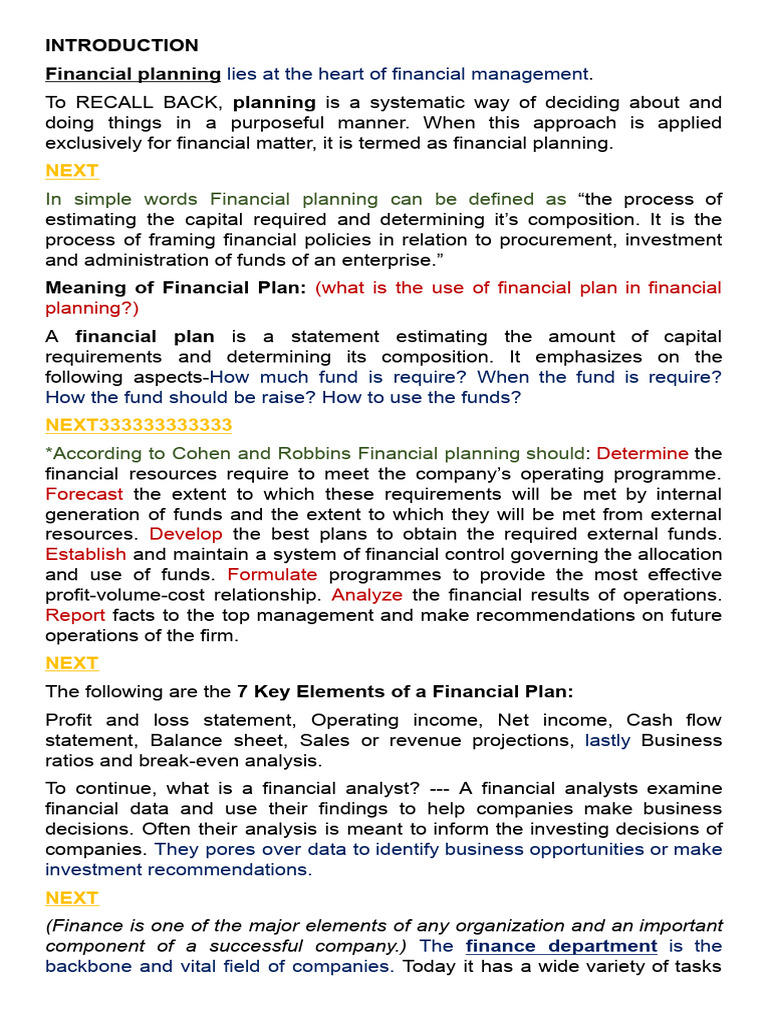 Financial Planning | PDF | Financial Plan | Policy