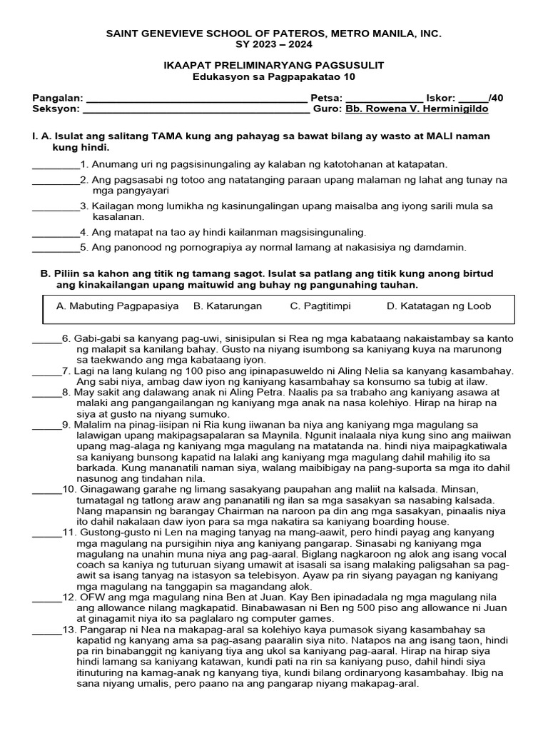 4th. ESP GRADE 10 Edited | PDF