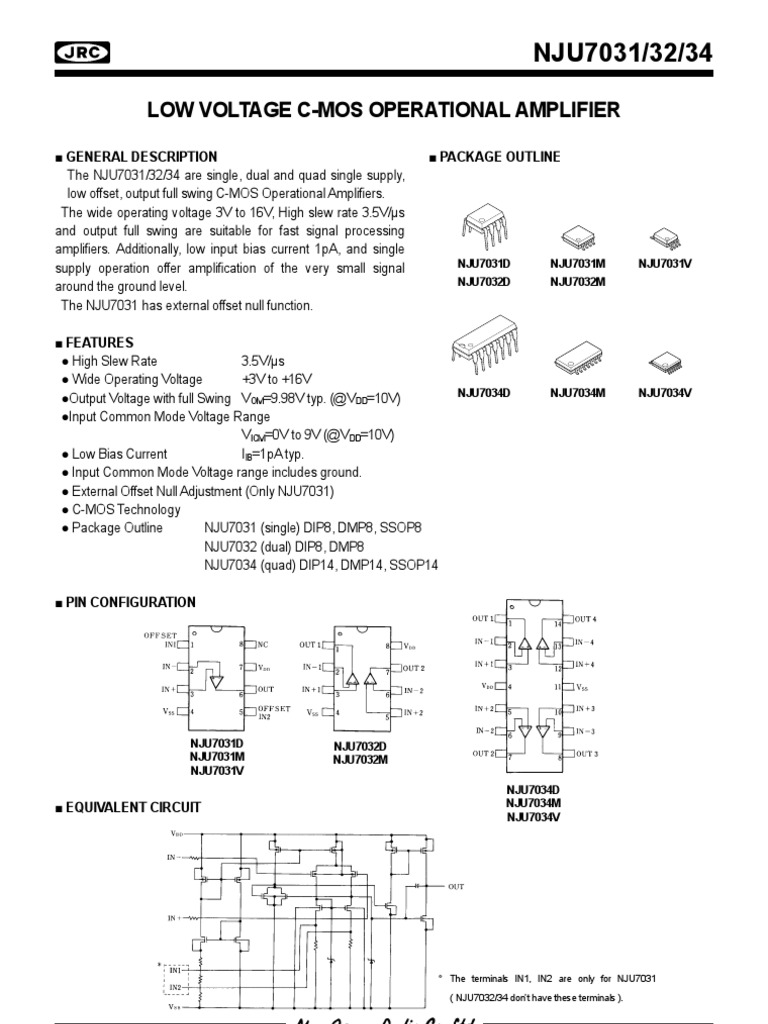 Low Voltage C-Mos Operational Amplifier: General Description Package Outline | PDF