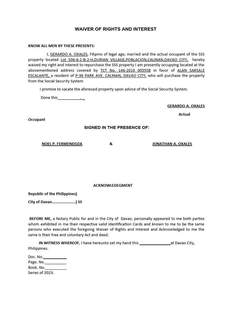 Waiver of Rights and Interest | PDF