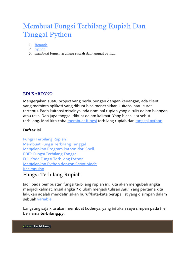 Membuat Fungsi Terbilang Rupiah Dan Tanggal Python | PDF | Komputer