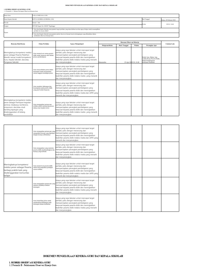 Form Observasi Guru | PDF