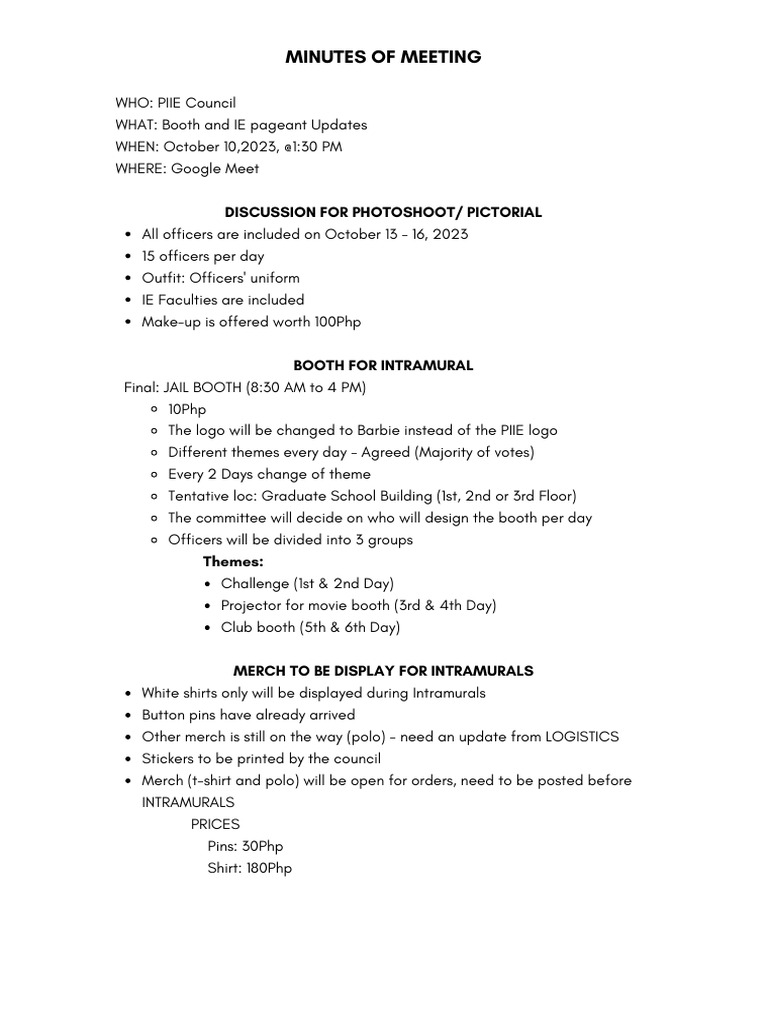 Sample Minutes of The Meeting | PDF