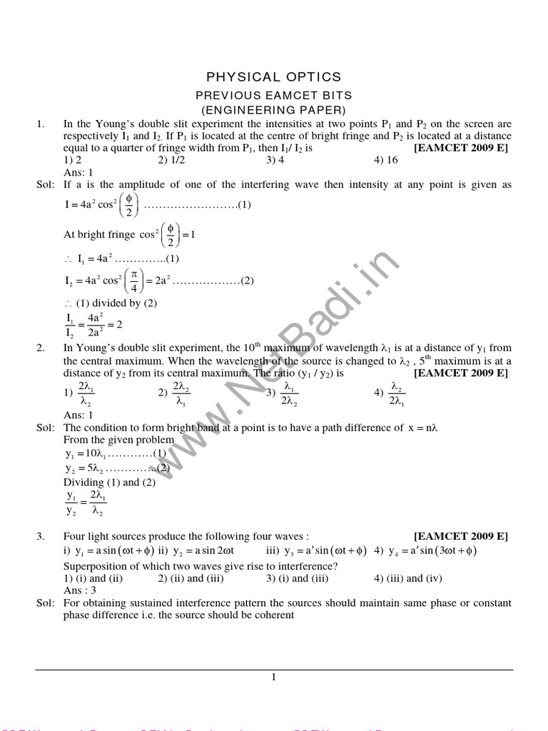 Physics Pyqs | Download Free PDF | Diffraction | Optics