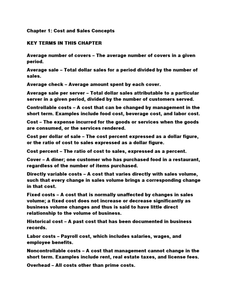 Chapter 1 - Key Terms Assignment | PDF | Cost | Menu
