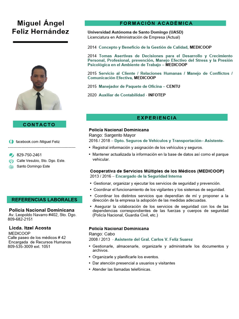 Curriculum - Miguel Feliz | PDF | Policía | República Dominicana
