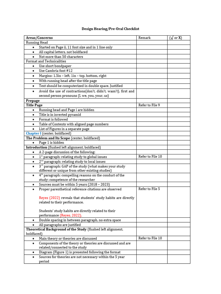 Hearing and Pre-Oral Checklist Guide | PDF | Sampling (Statistics ...