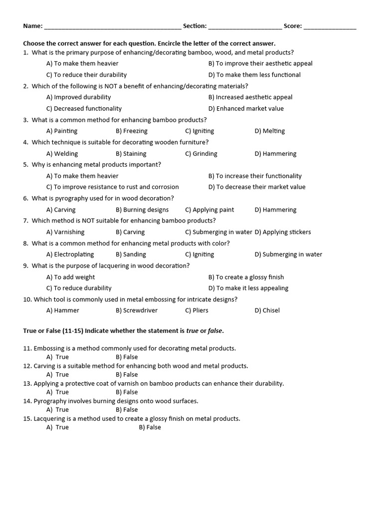 Epp Quiz | PDF | Wood | Metals