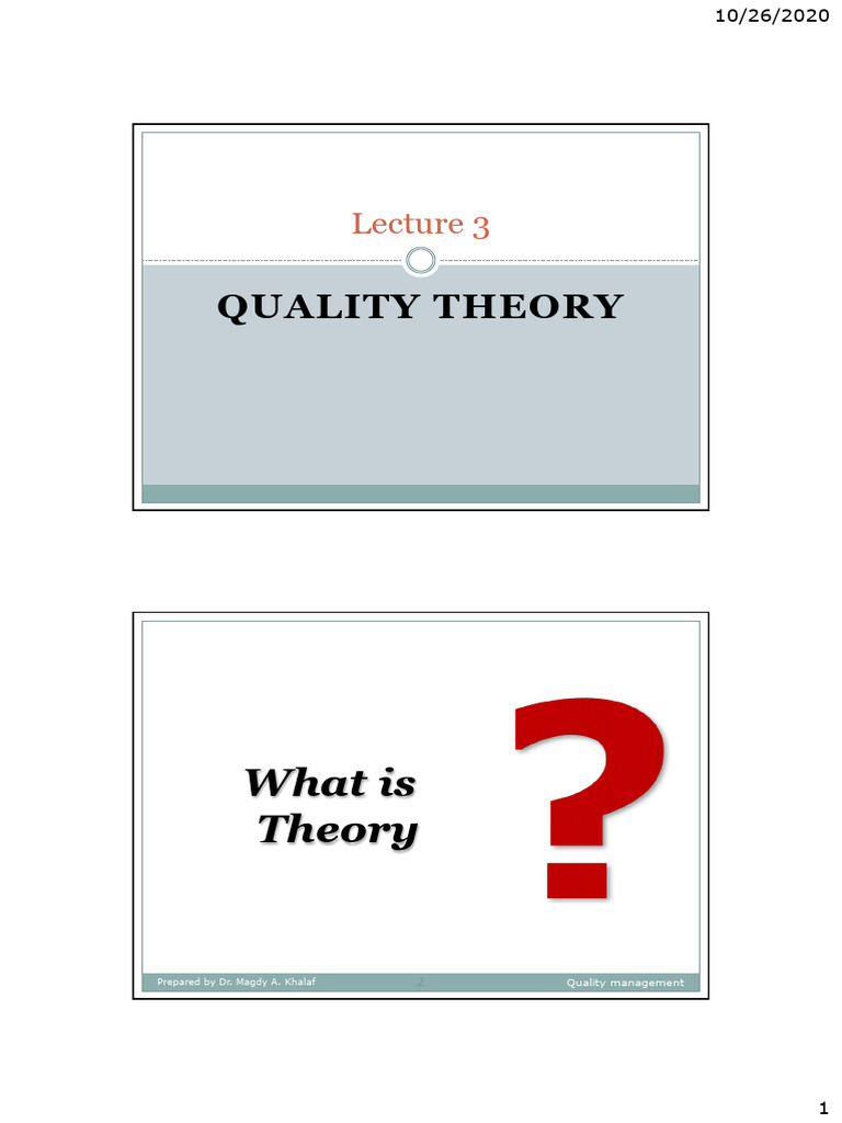Lecture 3 - Quality Theory | PDF | Quality Management | Quality Assurance