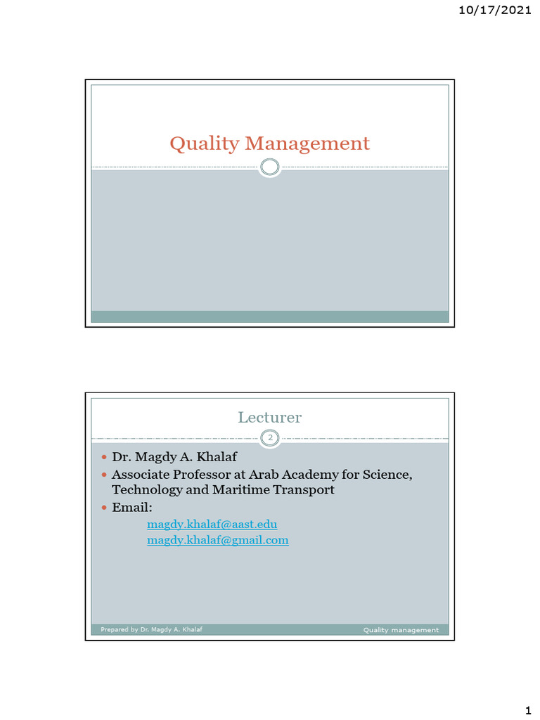 Lecture 1 - Introduction to QM | PDF | Quality Management | Business
