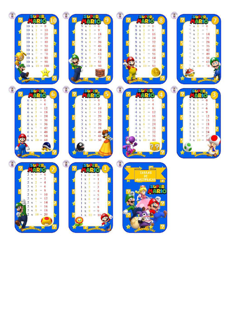TABLAS DE MULTIPLICAR MARIO BROS PEQUEÑO | PDF